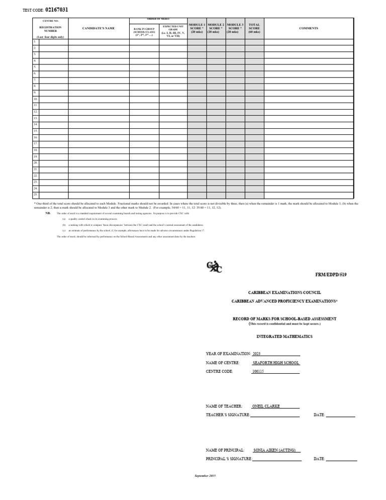 Int Maths Rec of Marks | PDF