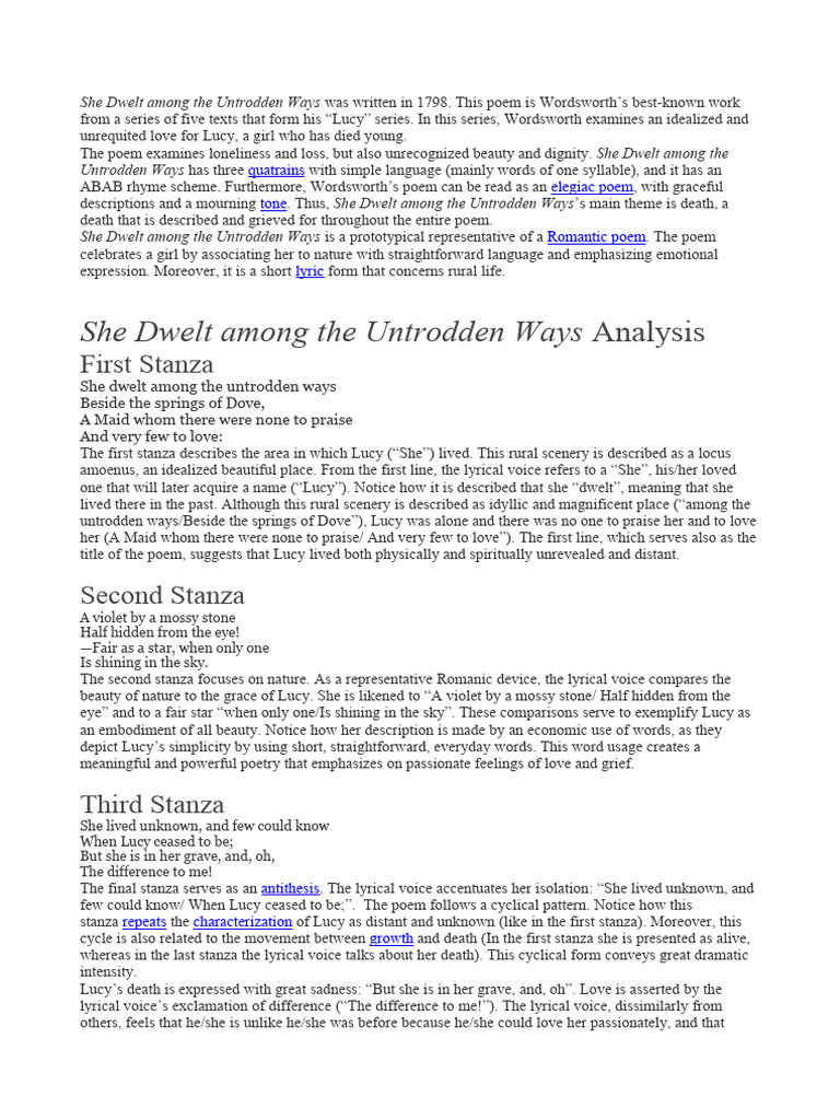 She Dwelt Among The Untrodden Ways & Daffodils | PDF | Poetry