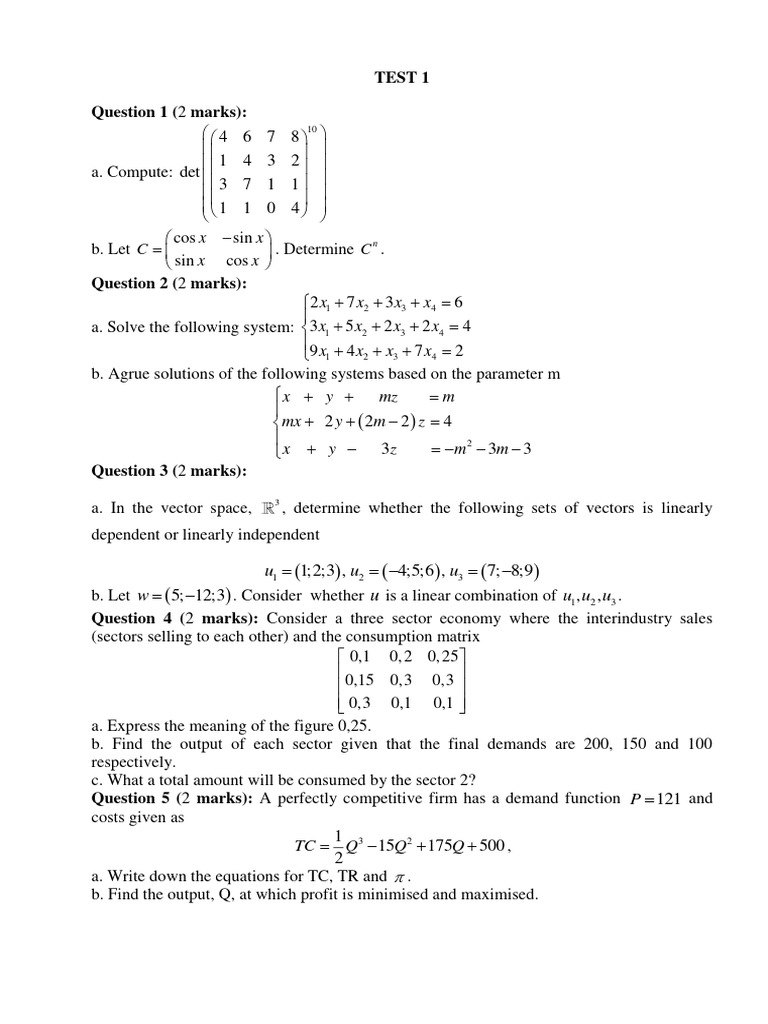 Sample Midterm Exam | PDF | Matrix (Mathematics) | Demand Sample Midterm Exam | PDF | Matrix (Mathematics) | Demand