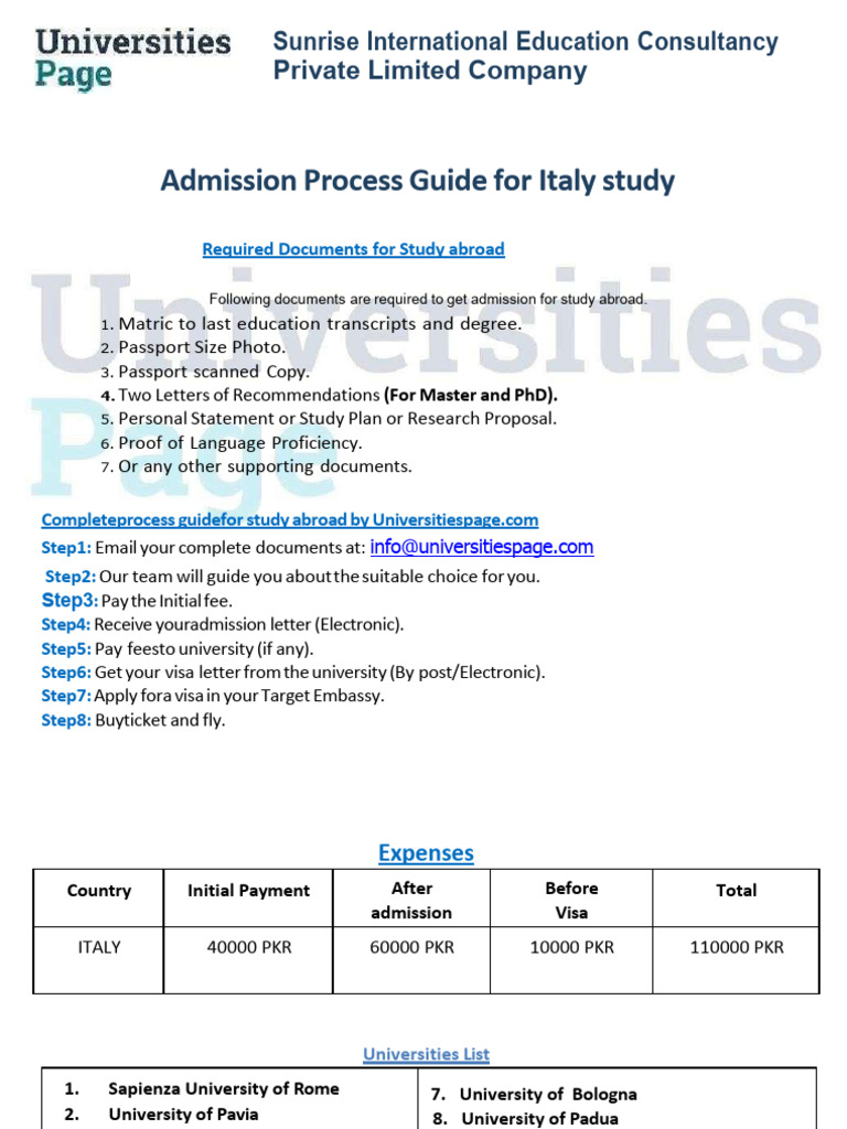 Italy Admission Process | PDF
