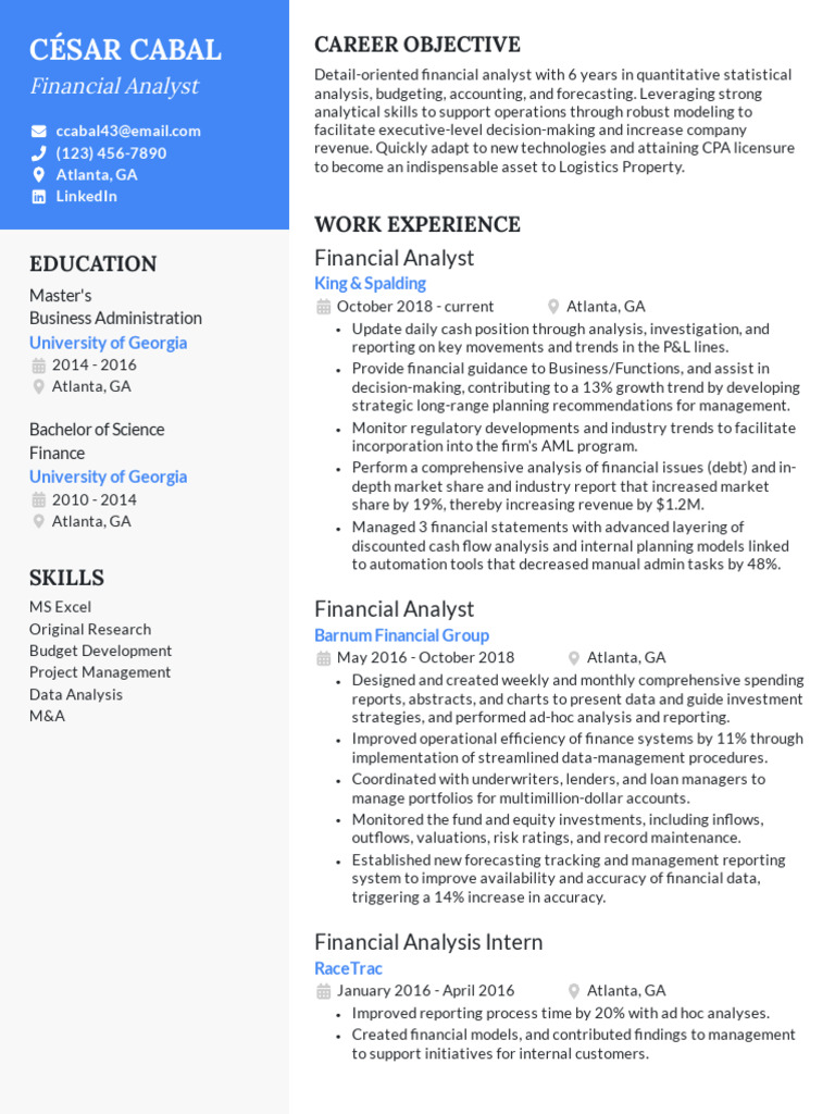 Financial Analyst Resume Example | Download Free PDF | Financial ...