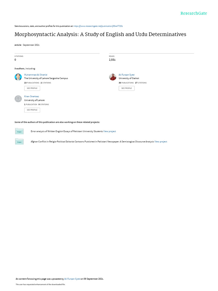 Morphosyntactic Analysis | PDF | Morphology (Linguistics) | Phrase