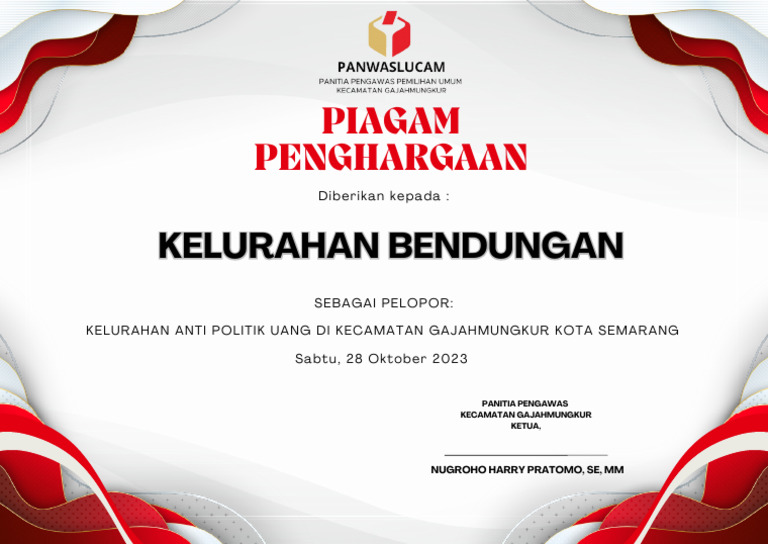 Merah Dan Putih Piagam Penghargaan Lomba Sertifikat | PDF