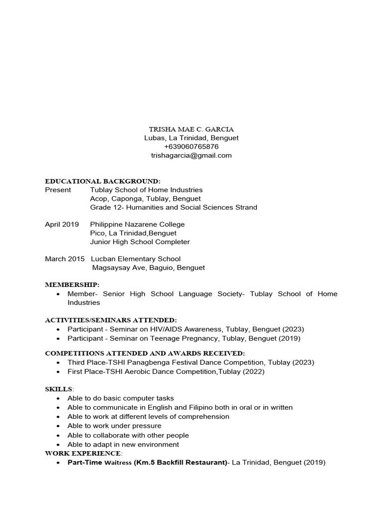 Trisha Mae Garcia Resume | PDF