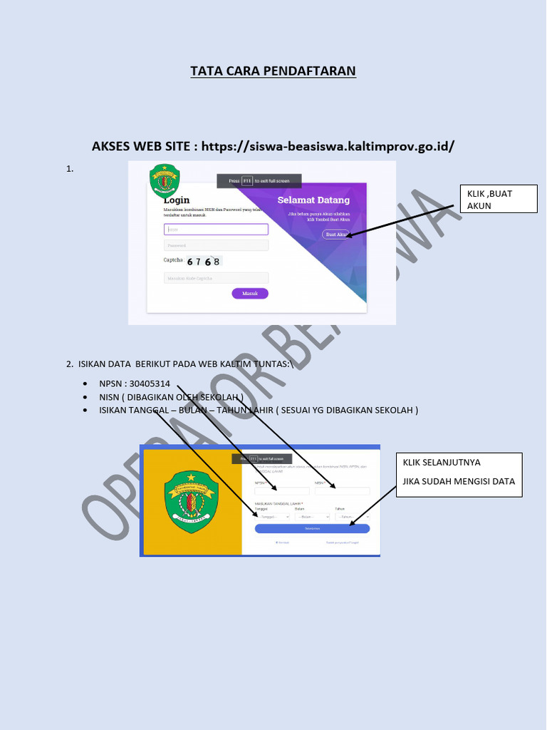 Tata Cara Pendaftaran Bea Siswa Kaltim Tuntas | PDF