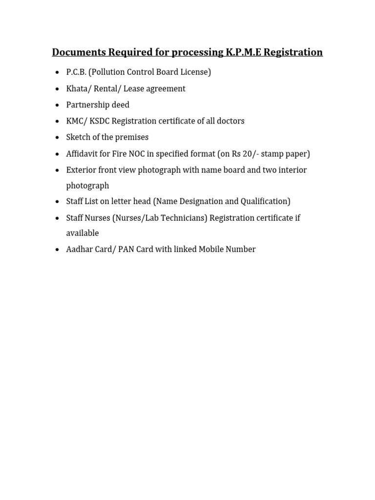 K.P.M.E Registration Document Checklist | PDF