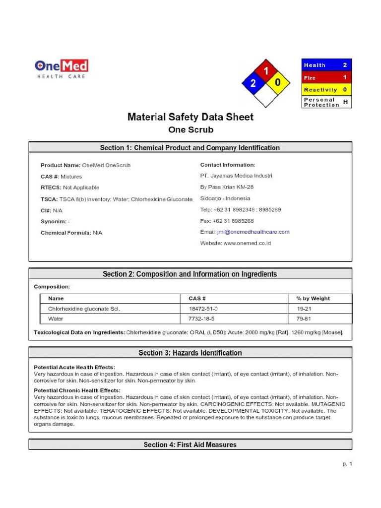 MSDS Onescrub Onemed | PDF