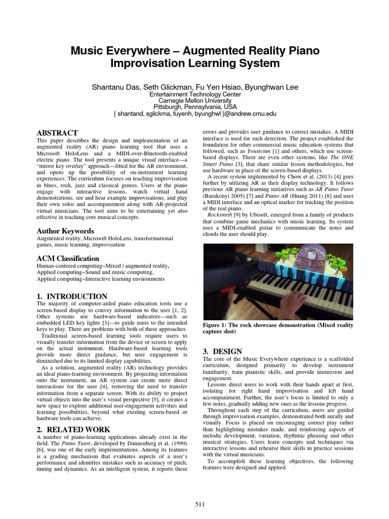 Music Everywhere - Augmented Reality Piano Improvisation Learning System | PDF | Augmented ...