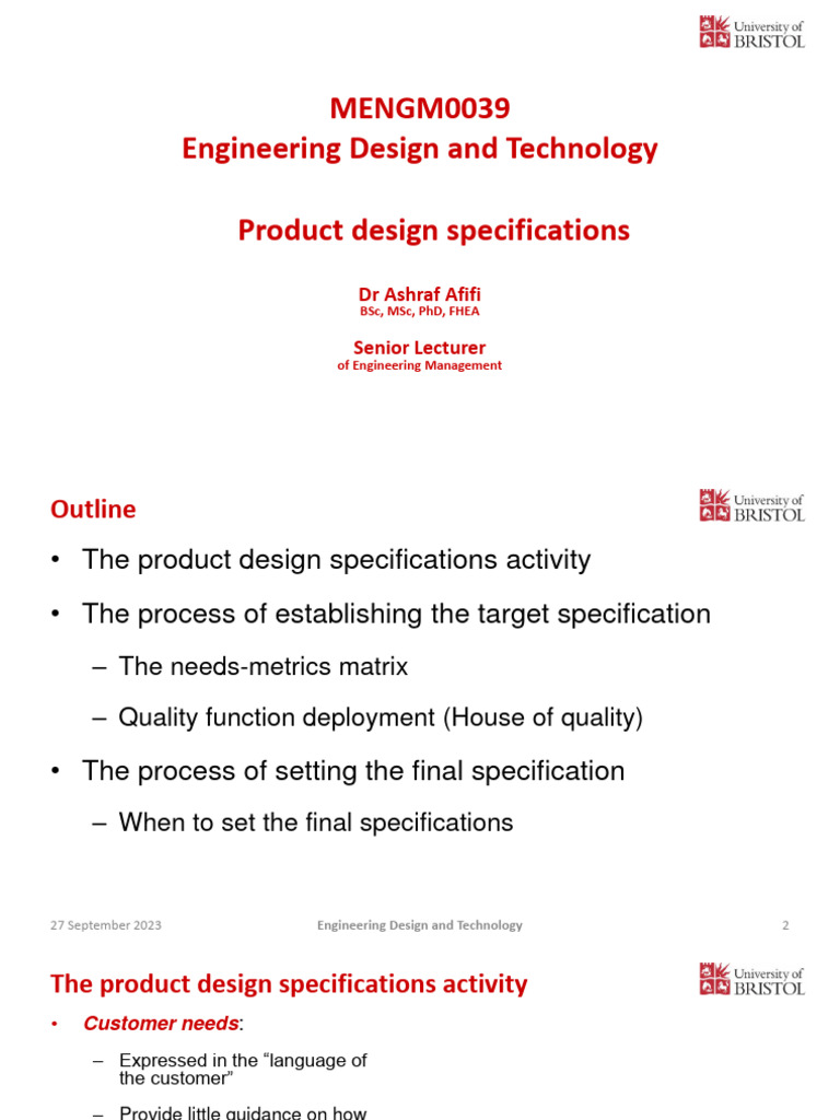 Product Design Specifications | PDF | Engineering Design Process ...
