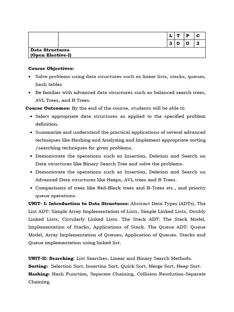 Data Structures (OE-1) Syllabus | Download Free PDF | Queue (Abstract Data Type) | Data Structure
