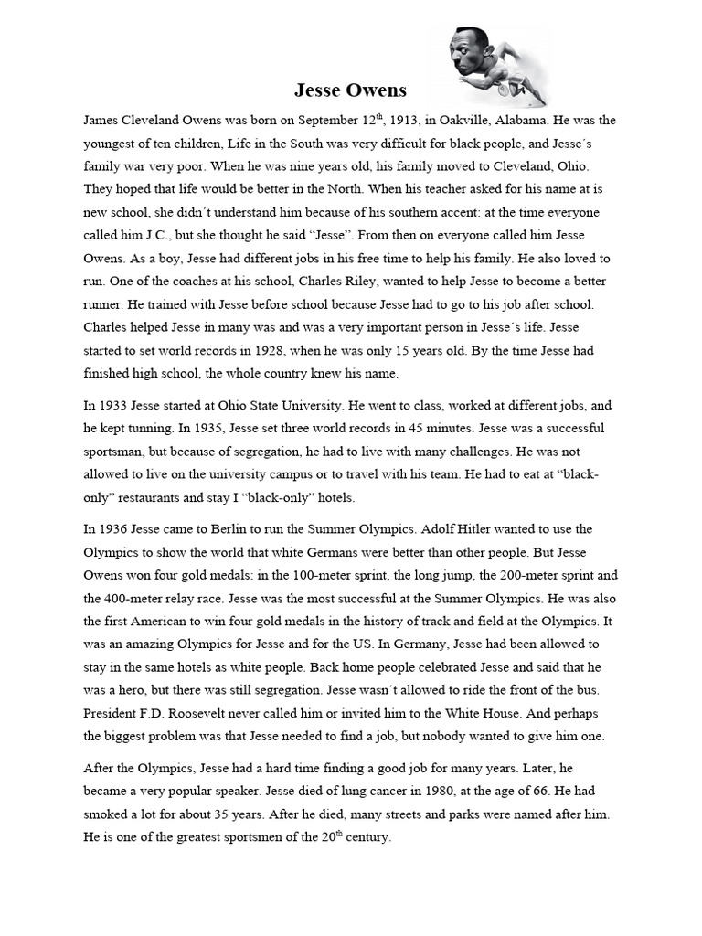 Jesse Owens Oneonone Activities Reading | PDF