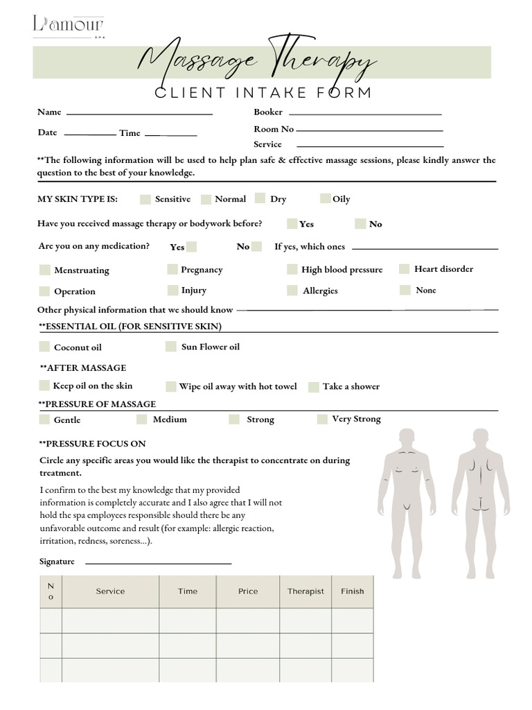 Massage Therapy Client Intake Form | PDF