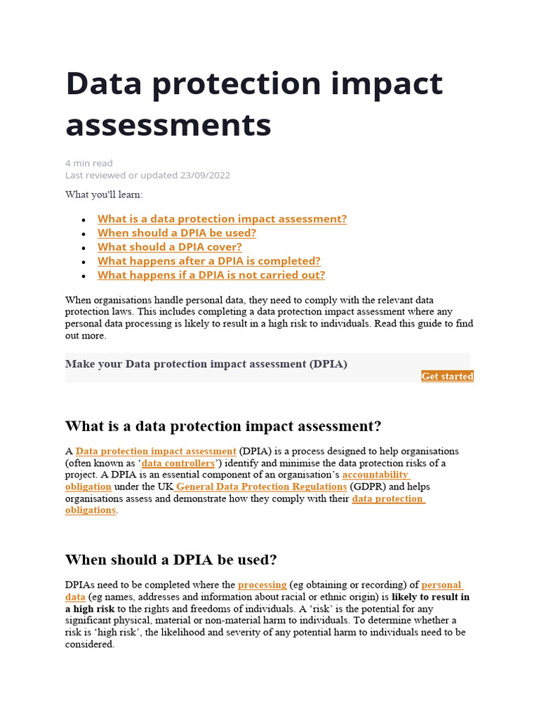 Data Protection Impact Assessments | PDF | Risk | Regulatory Compliance