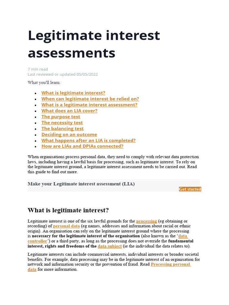Legitimate Interest Assessments | PDF | Risk | Privacy