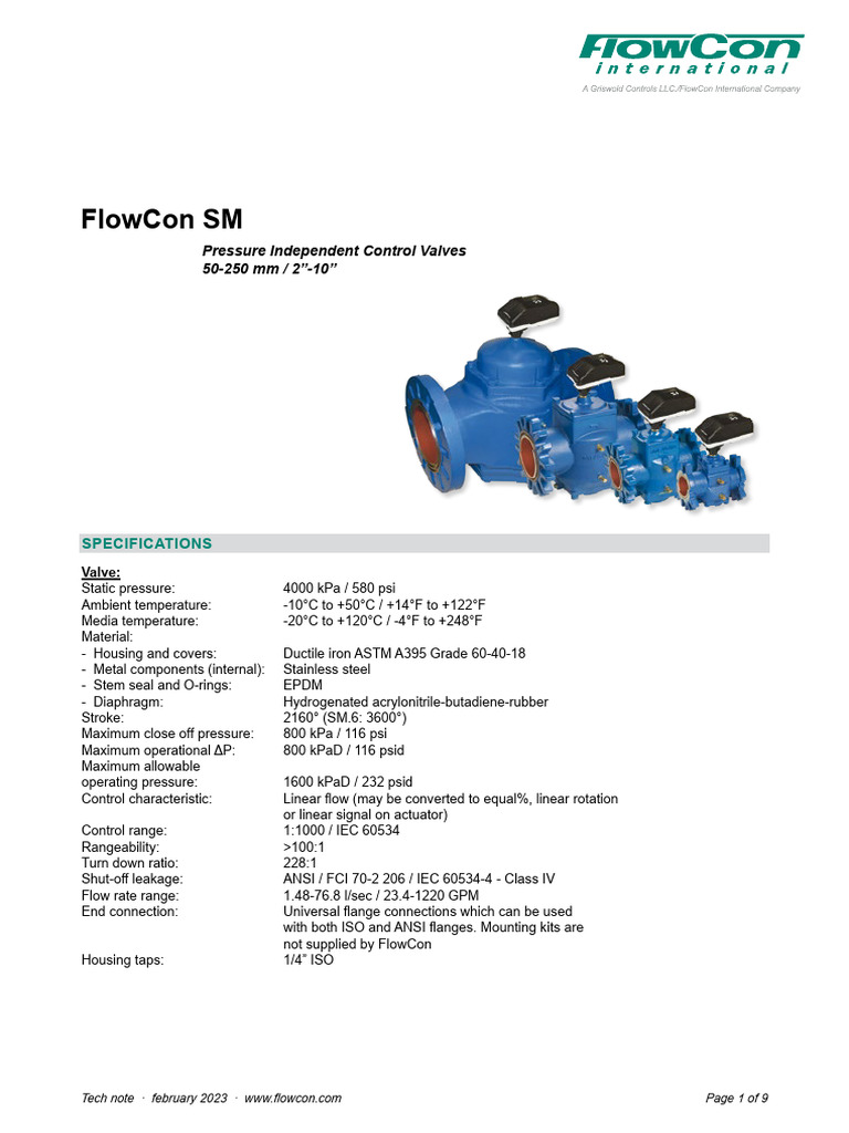 Picv Dn65-Dn250 Flowcon SM Tech Note | PDF | Valve | Actuator