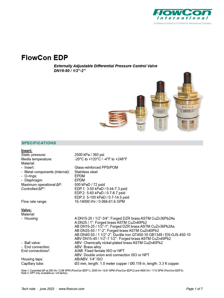 FlowCon EDP Valve Specifications | PDF | Valve | Pressure Measurement