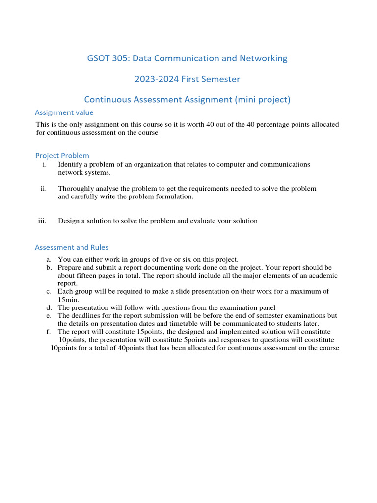 2023-2024 Data Communication Mini-Project | PDF