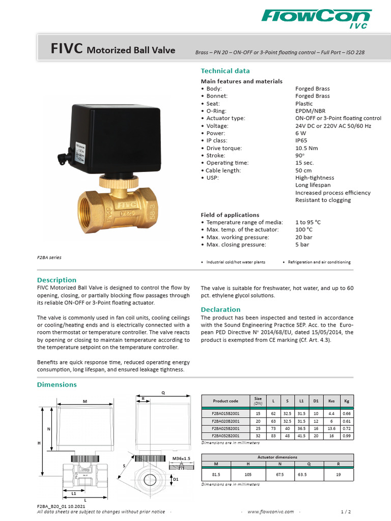 Motorized Ball Valve (F2BA - B20 - 01) | PDF | Valve | Actuator