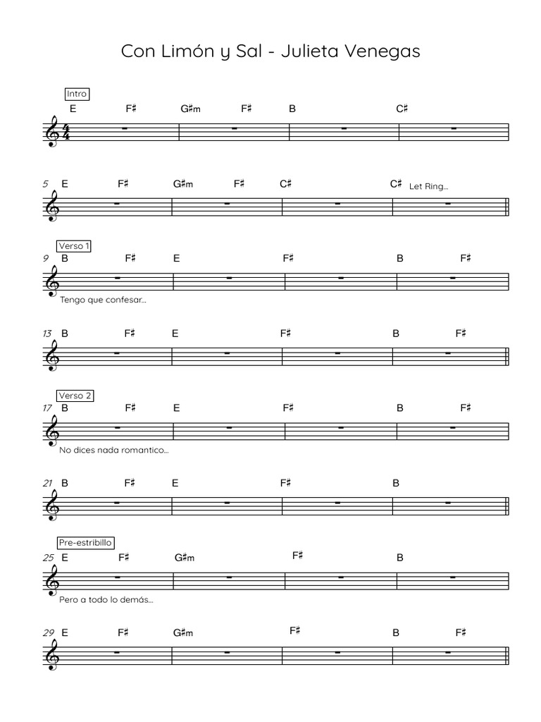 Con Limón y Sal - Julieta Venegas - Partitura Completa | PDF