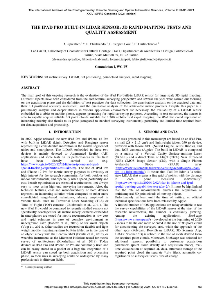 The Ipad Pro Built-In Lidar Sensor 3D Rapid Mappin | PDF | Lidar | Ios