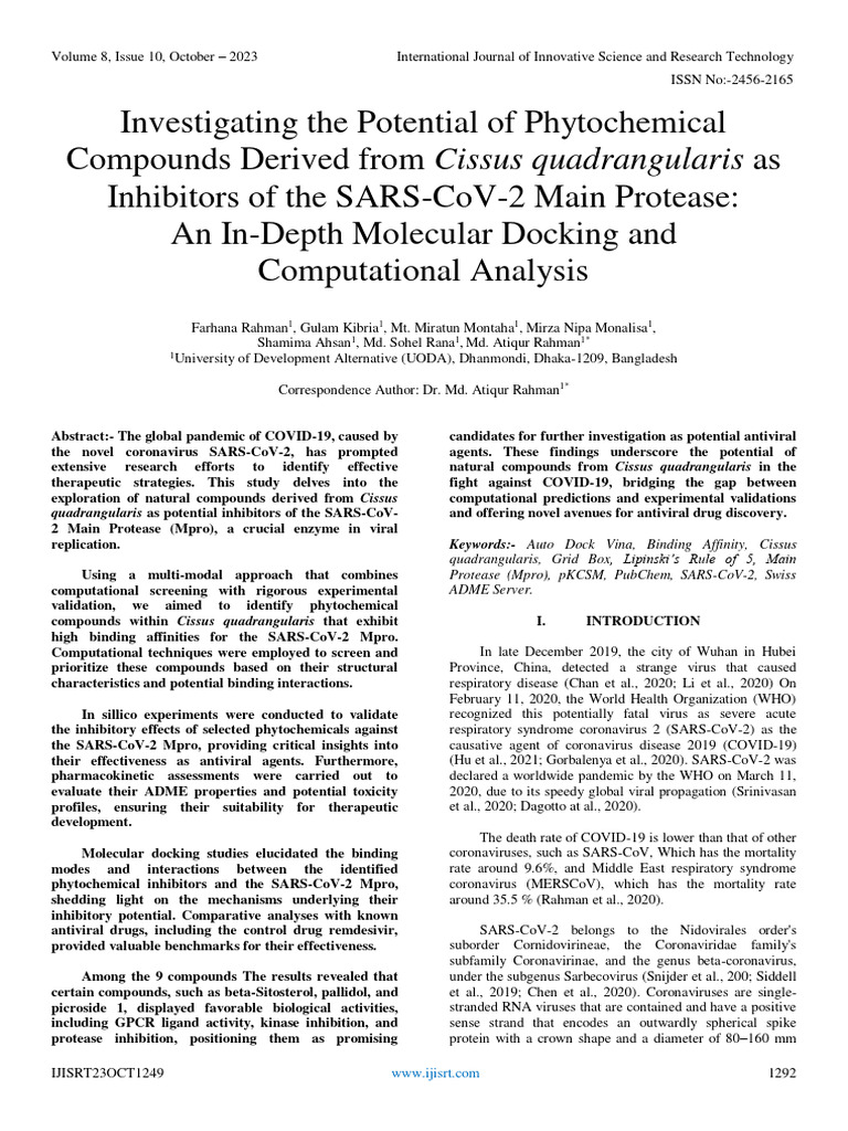 Investigating The Potential Of Phytochemical Compounds Derived From