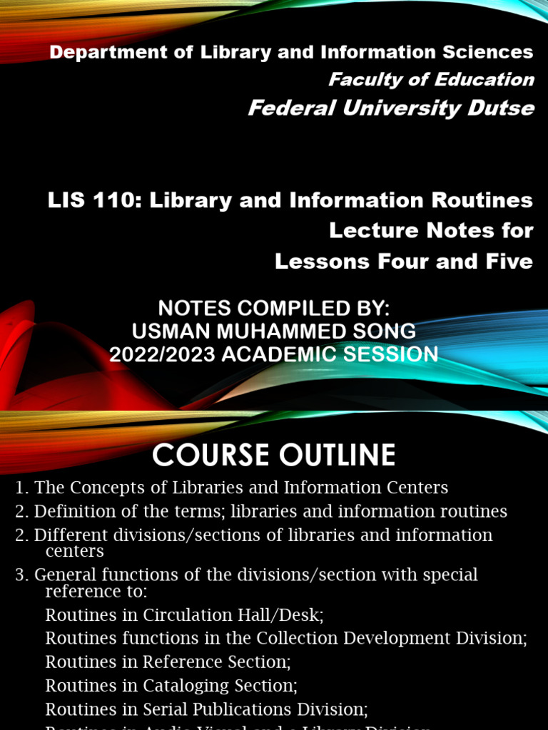 LIS 110 Library Routines | Download Free PDF | Libraries | Digital Library