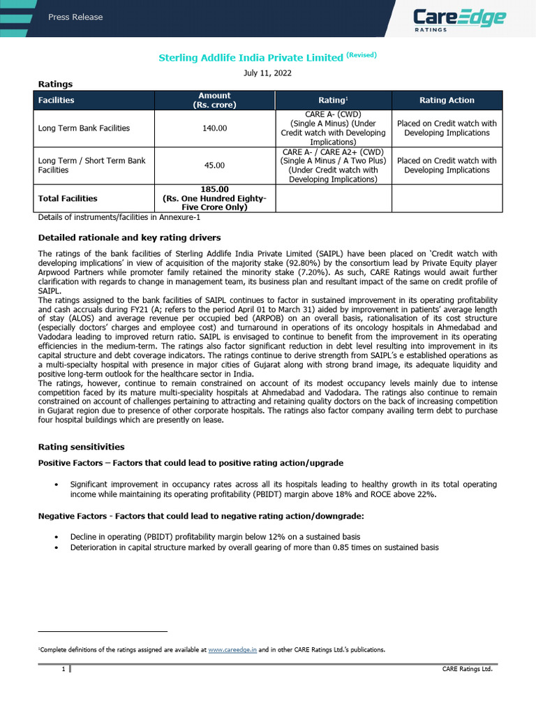 Hospital Credit Rating Update | PDF | Patient | Health Care