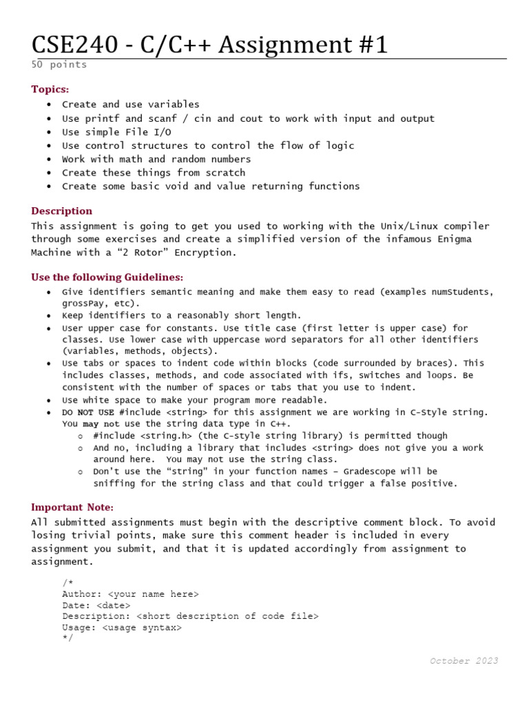 Cse240 C Cpp1 Assn3 Pdf Computer Program Programming