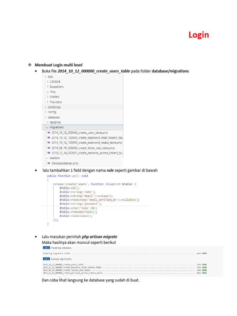 Panduan Login Multi Level Laravel | PDF