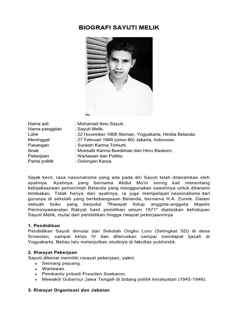 Biografi Sayuti Melik | PDF