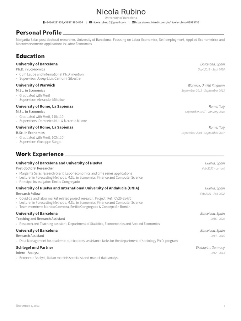 Latex CV NR | PDF | Econometrics | Economics