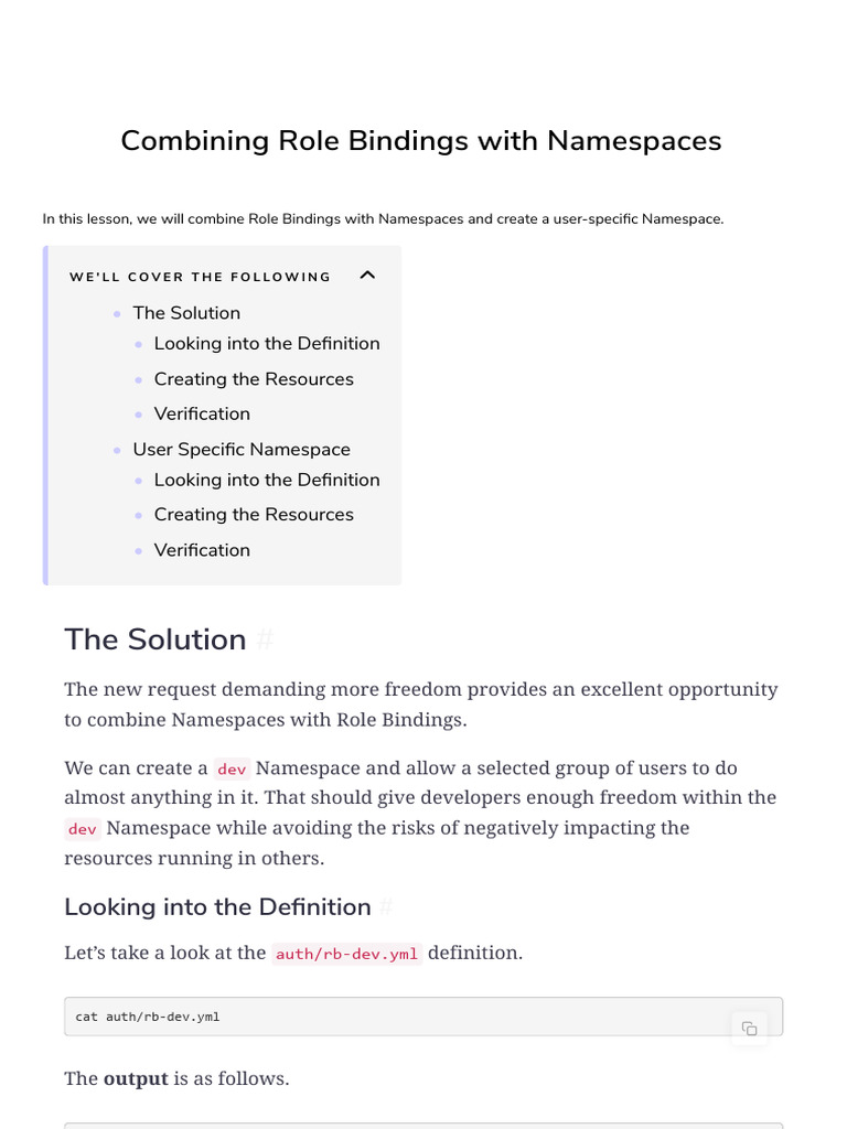 115 Combining Role Bindings With Namespaces | PDF | Computing