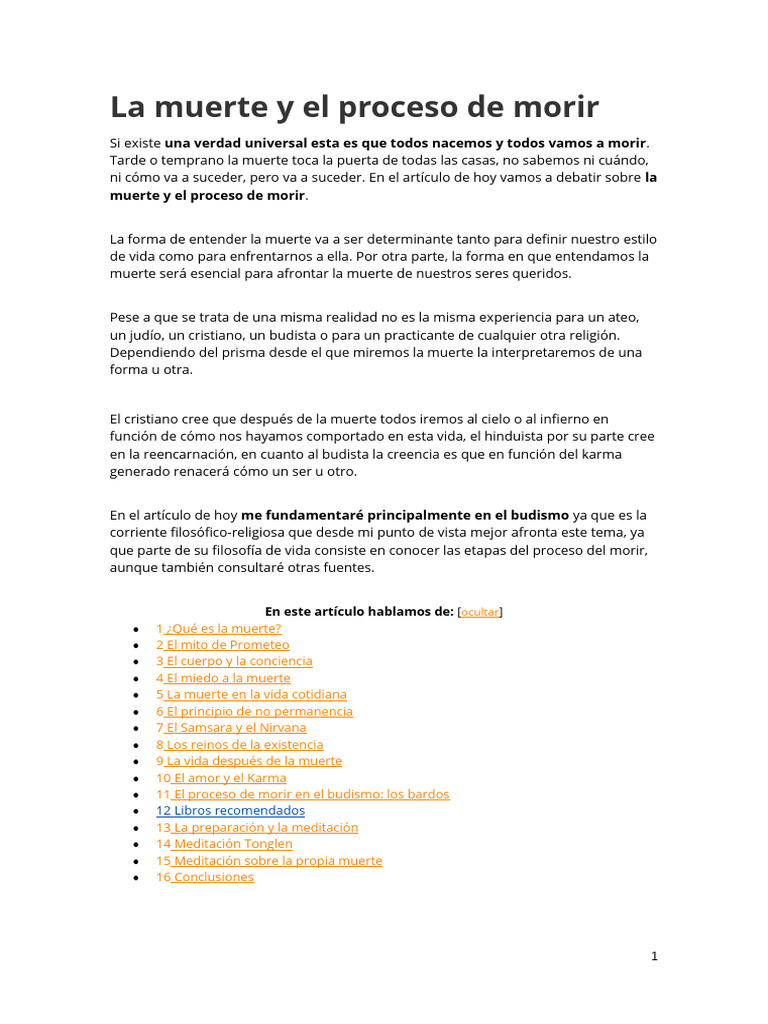 La Muerte y El Proceso de Morir | PDF | Muerte | Karma