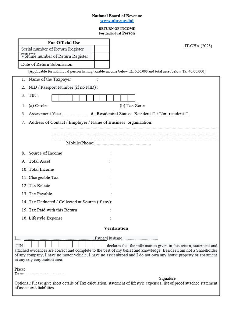 Individual Return IT-Gha (2023) 1 | PDF | Taxes | Income