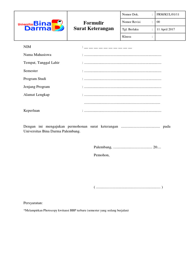 Formulir Surat Keterangan | PDF