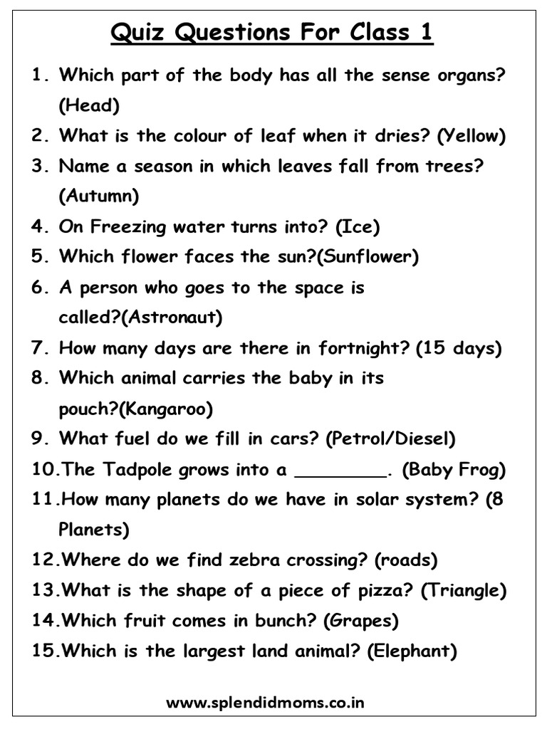 Quiz Questions Class 1 Part1 | PDF | Butterfly | Lion