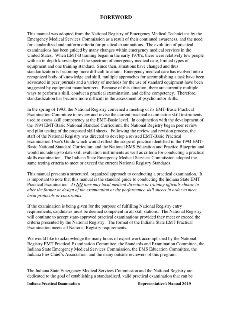 Indiana EMT Practical Exam Manual 2019 | PDF | Emergency Medical ...