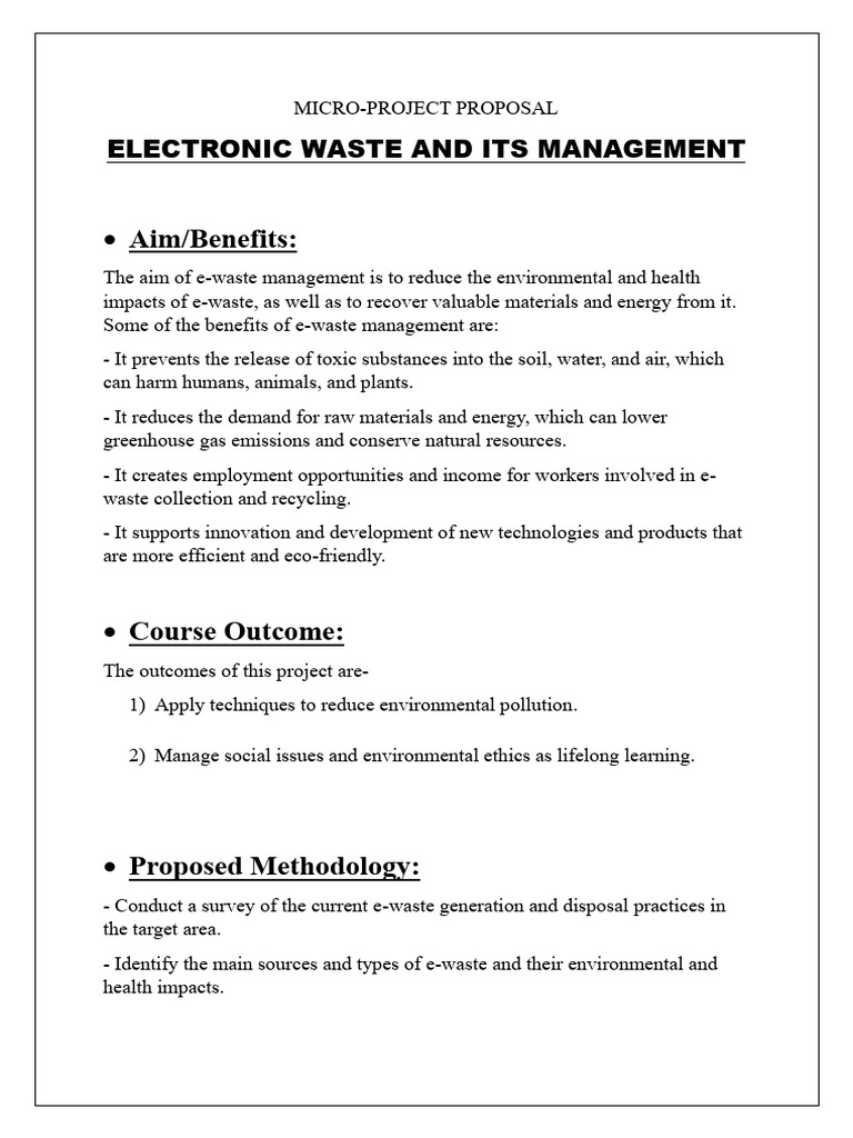E-Waste Management Micro-Project Proposal | PDF | Electronic Waste ...
