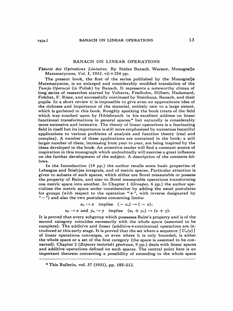 Banach On Linear Operations | PDF | Banach Space | Space (Mathematics) Banach On Linear Operations | PDF | Banach Space | Space (Mathematics)