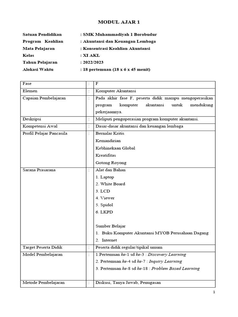 Modul Ajar Komputer Akuntansi MYOB | PDF