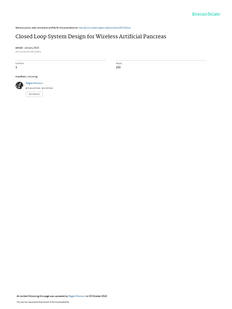 Closed Loop System Design For Wireless Artificial | PDF | Hyperglycemia ...