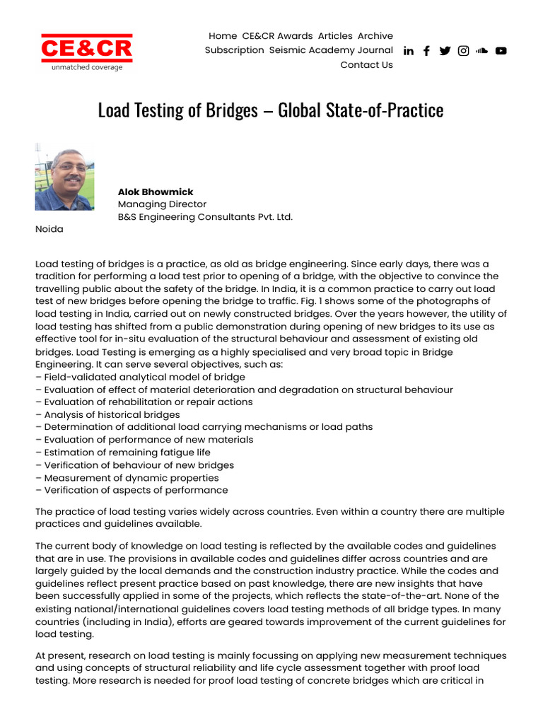Load Testing of Bridges - Global State-Of-Practice - India's Top ...