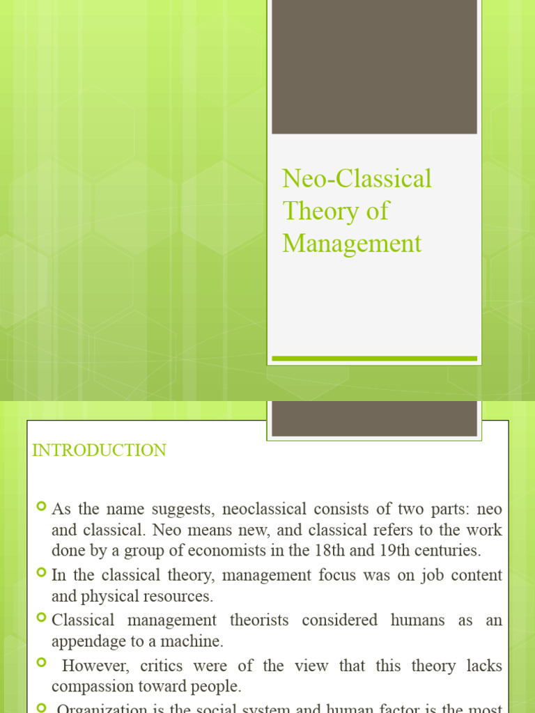Neo-Classical Theory of Management | PDF | System | Leadership
