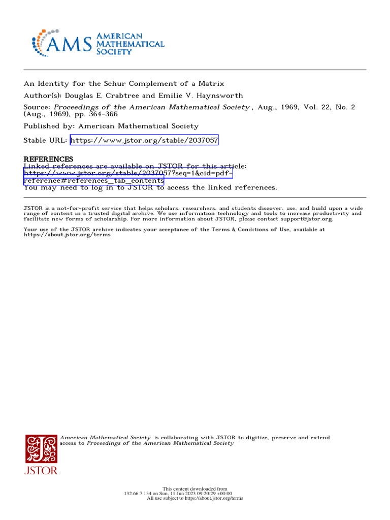 An Identity For The Schur Complement of A Matrix | PDF | Matrix ...