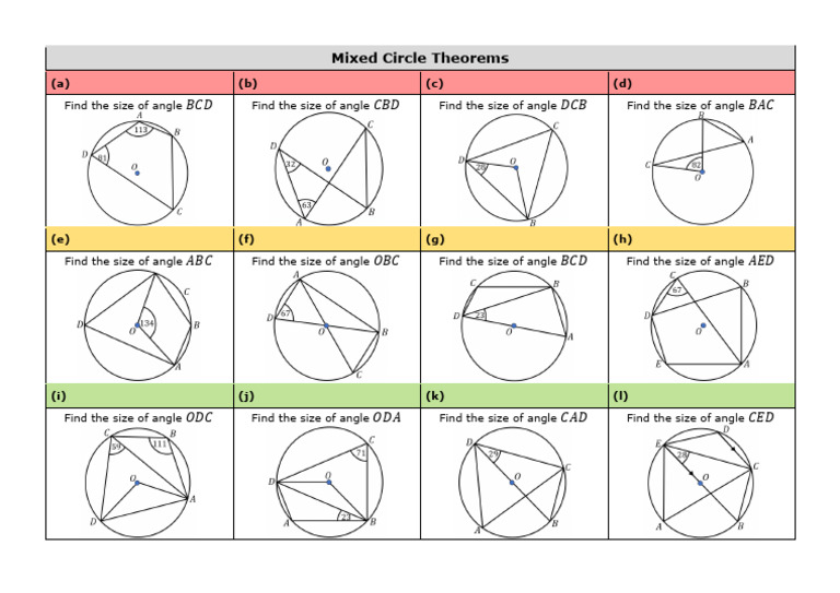 Mixed Circle Theorems Practice Grid | PDF