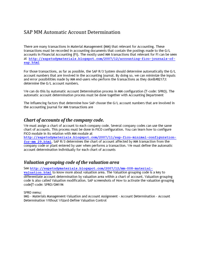 SAP MM Automatic Account Determination | Download Free PDF | Valuation ...