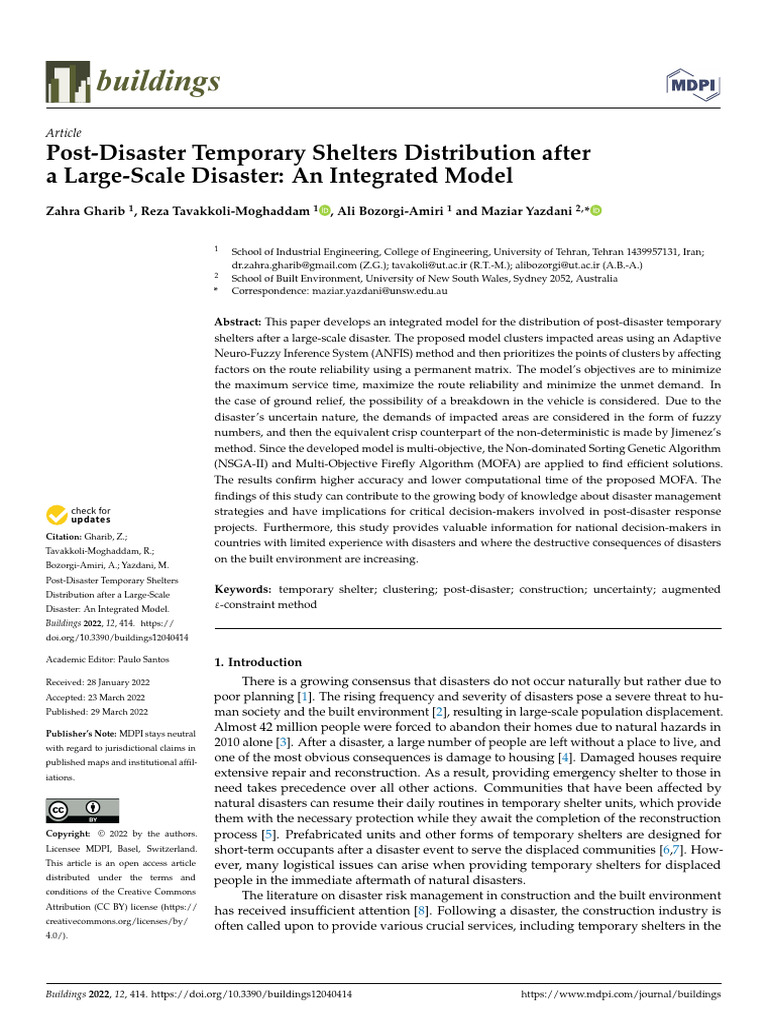 Post-Disaster Temporary Shelters Distribution After A Large-Scale ...