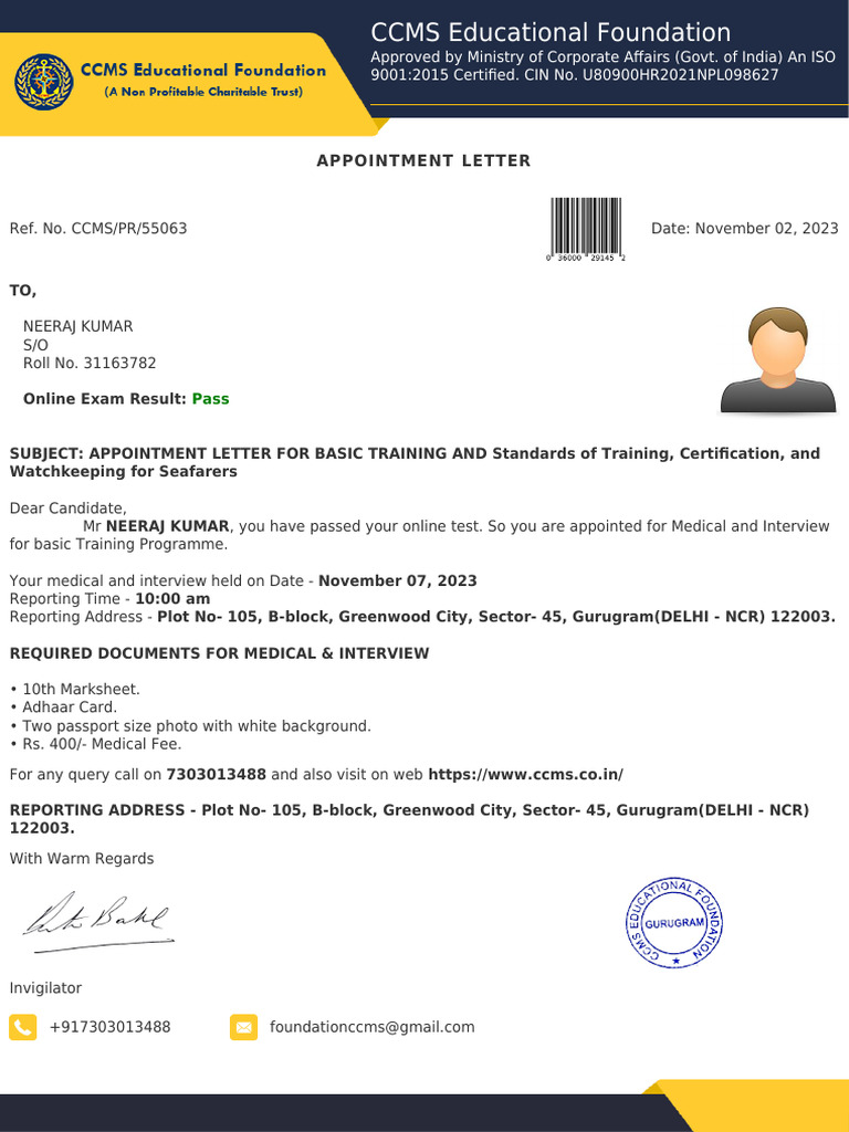 Appointment Letter | PDF