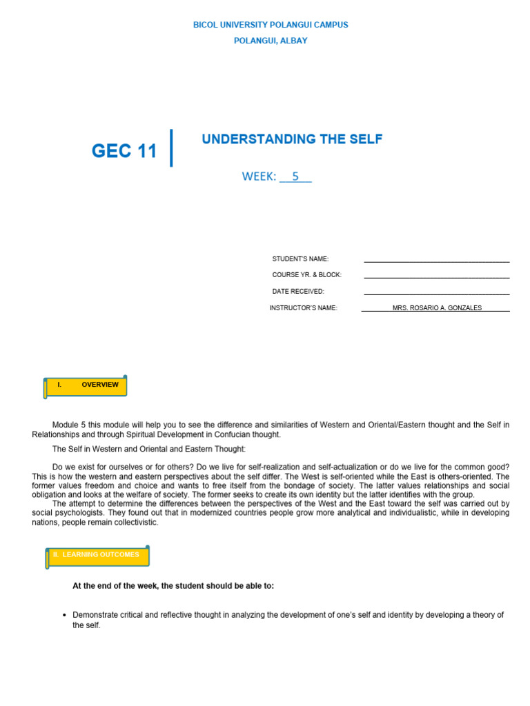 Module 5 GEC 11 Understanding The Self | PDF | Individualism | Self