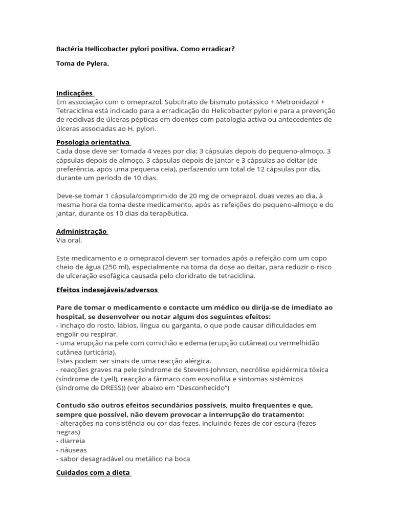 Pylera orientações | PDF | Especialidades médicas | Medicina Clínica